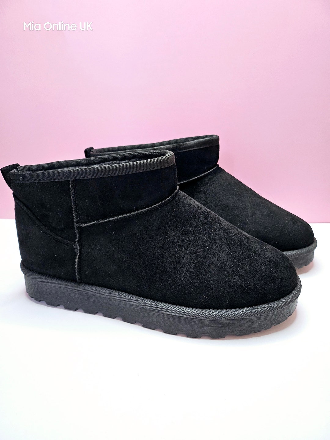 Mini Faux Fur Cosy Mini Ankle Boots With Rubber Sole in Black ...