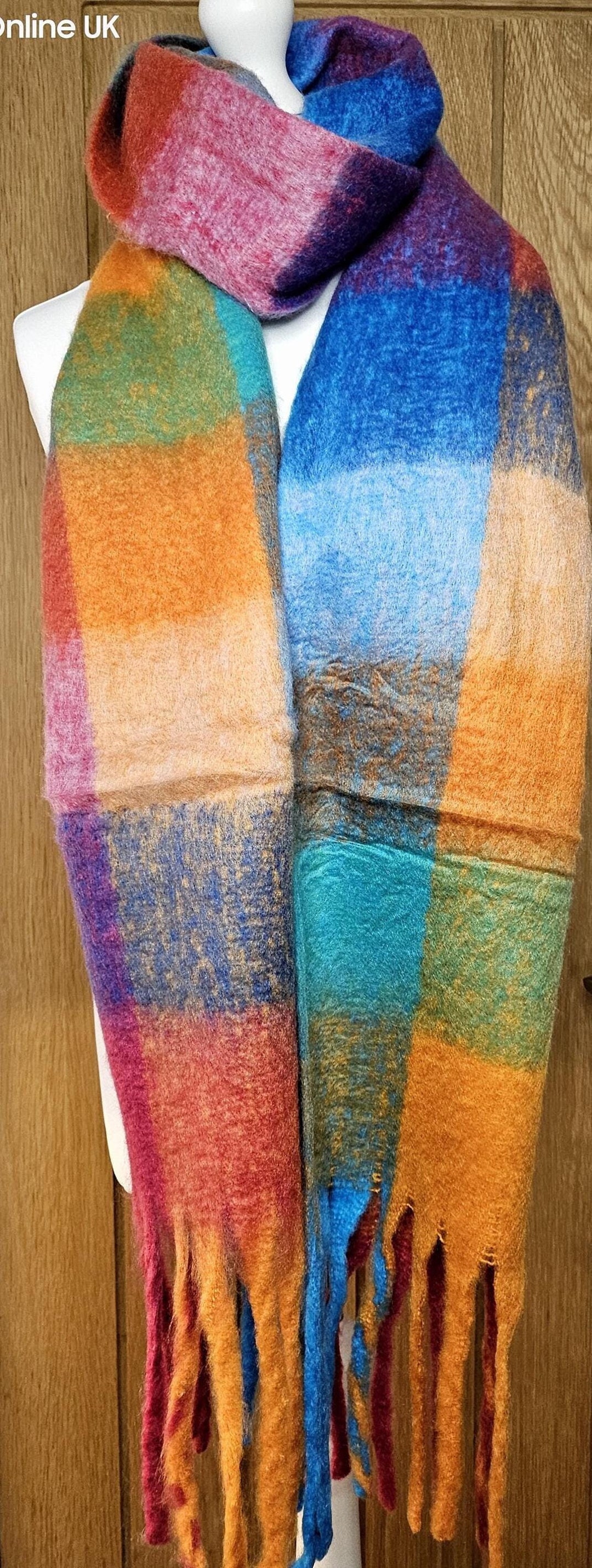 Thick and Fluffy Large Square Pattern Winter Scarf in Multi Colours ...