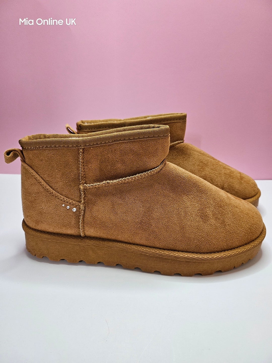 Mini Faux Fur Cosy Mini Ankle Boots With Rubber Sole in Chestnut Tan ...