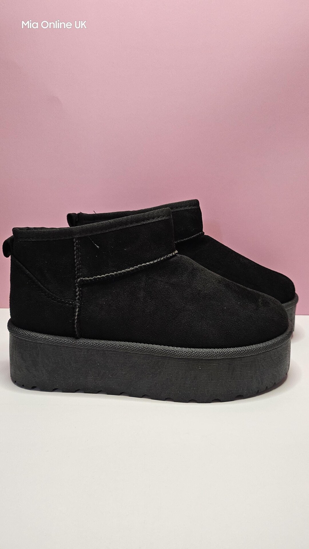 Mini Faux Fur Cosy Platform Mini Ankle Boots With Rubber Sole in Black ...