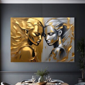 Abstract Gold and Silver Female Figures Oil Painting - Contemporary Art ...