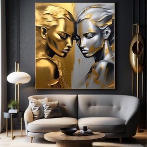 Abstract Gold and Silver Female Figures Oil Painting - Contemporary Art ...