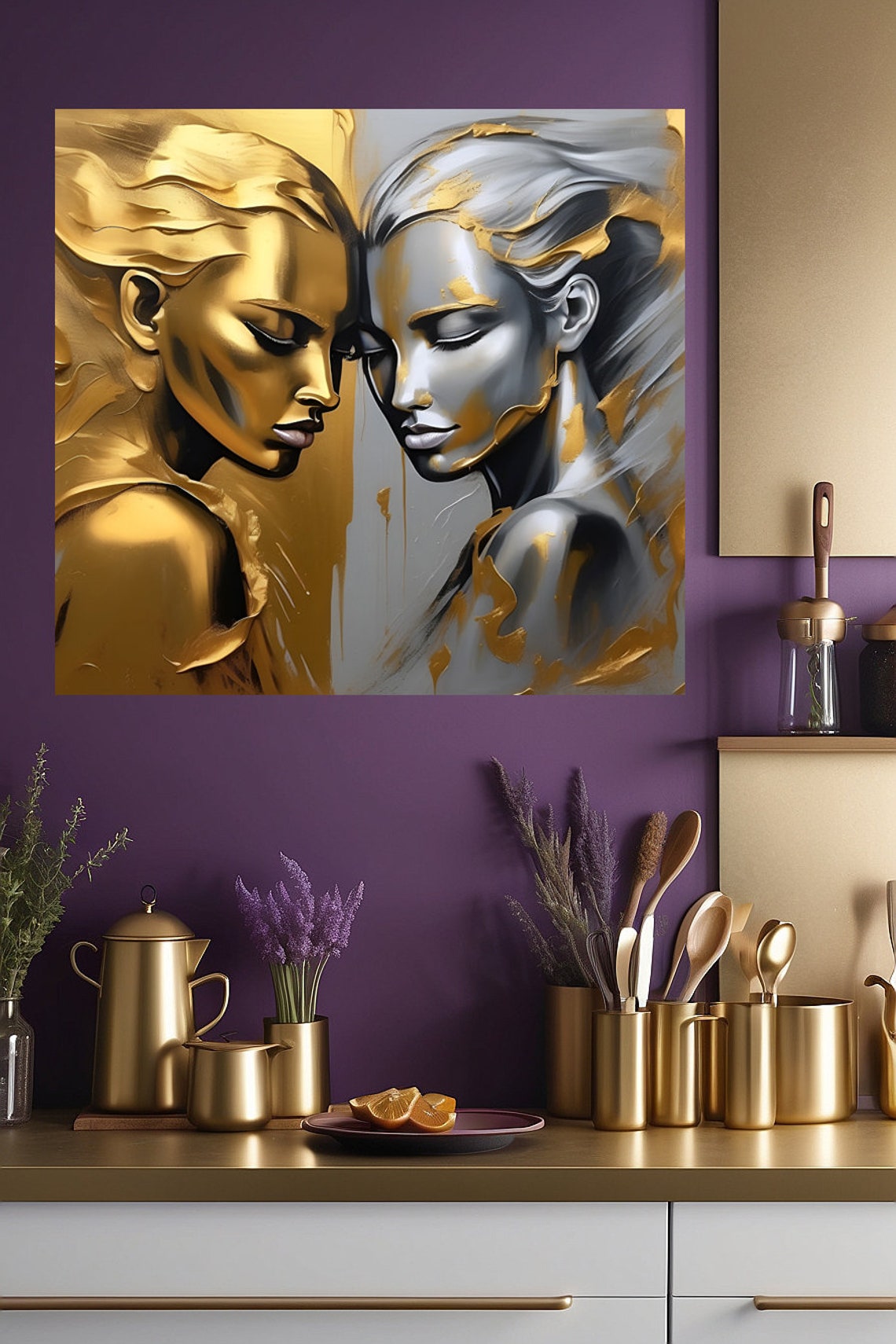 Abstract Gold and Silver Female Figures Oil Painting Contemporary Art ...