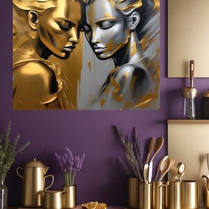 Abstract Gold and Silver Female Figures Oil Painting - Contemporary Art ...