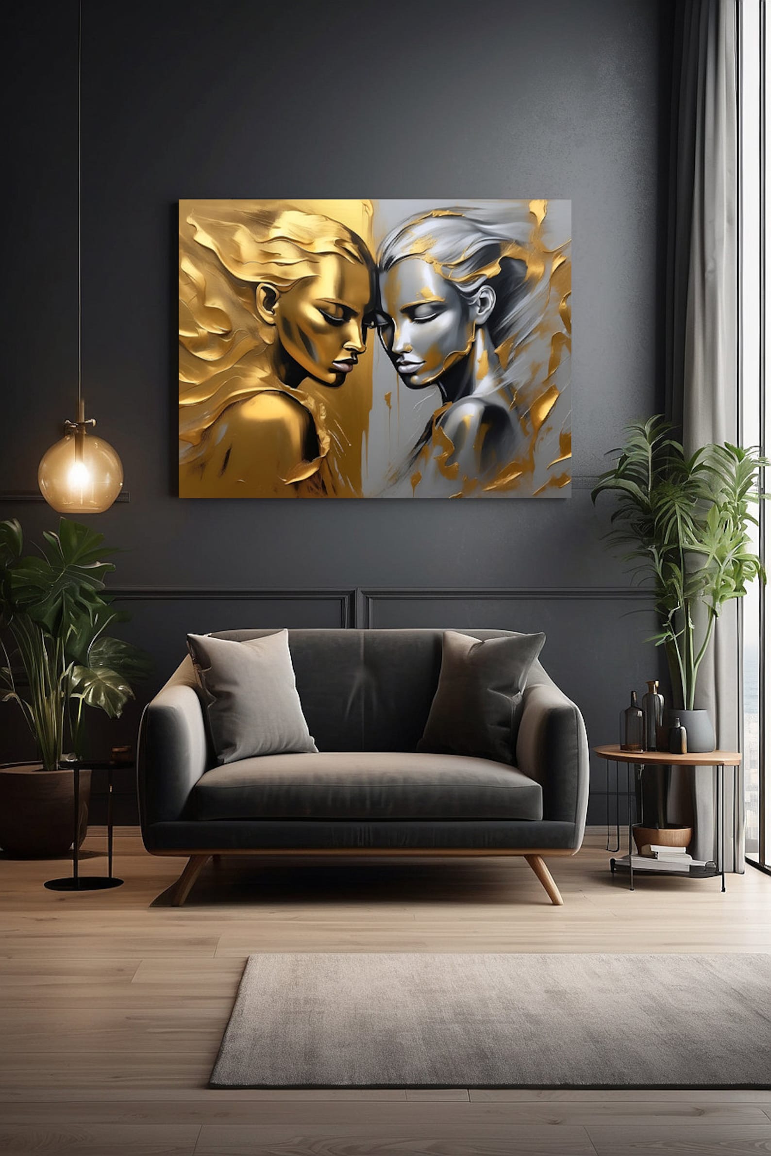 Abstract Gold and Silver Female Figures Oil Painting Contemporary Art ...