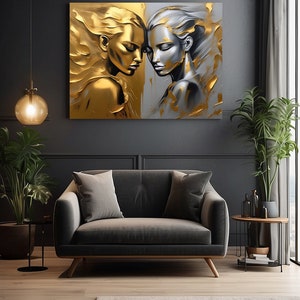 Abstract Gold and Silver Female Figures Oil Painting - Contemporary Art ...