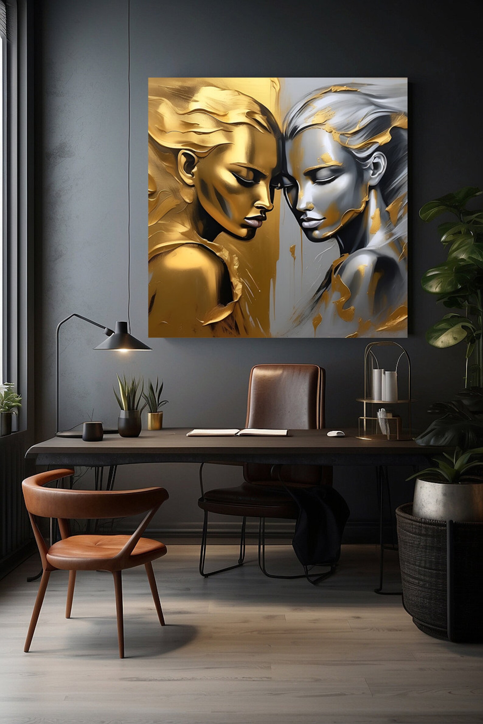Abstract Gold and Silver Female Figures Oil Painting Contemporary Art ...