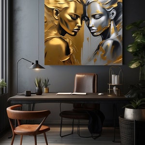 Abstract Gold and Silver Female Figures Oil Painting - Contemporary Art ...