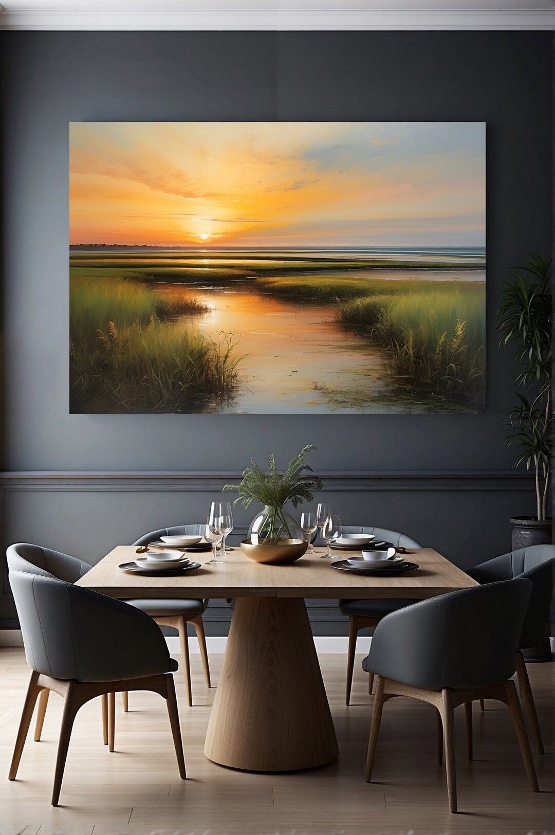 Sunset Seagrass Seascape Wall Art Oil Painting - Coastal Home Decor - Etsy