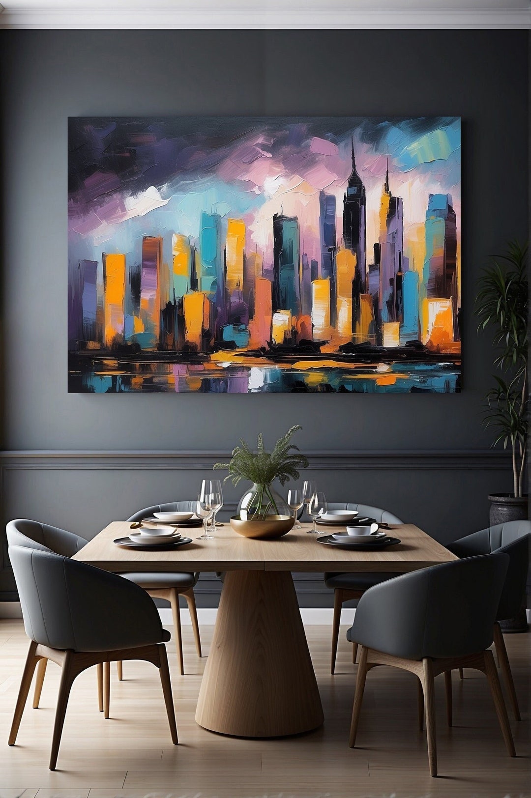 Cityscape New York Abstract Oil Painting - Vibrant Pastel Colors ...