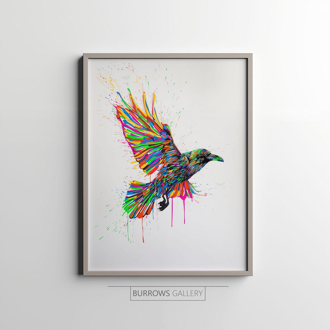 Multi Coloured Flying Raven, Wall Art, Painting, Wall Décor, Print - Etsy