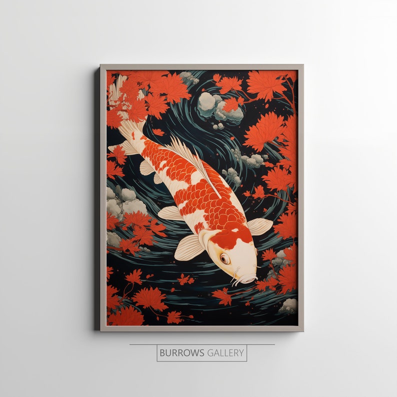 Carp Swimming, Katsushika Hokusai Inspired Graphic Illustration ...