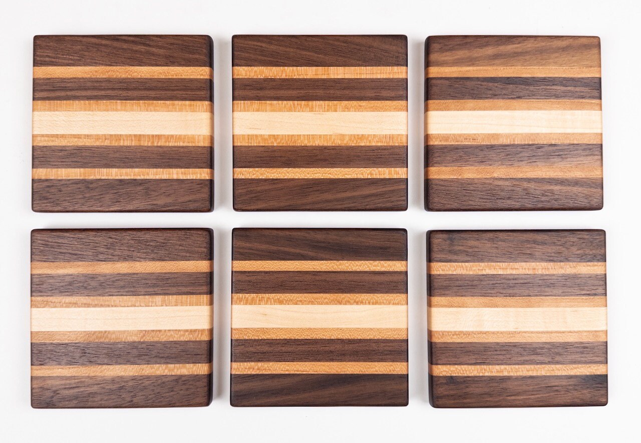 Wooden Coasters: Edge Grain Walnut, Maple and Cherry Hardwood - Etsy