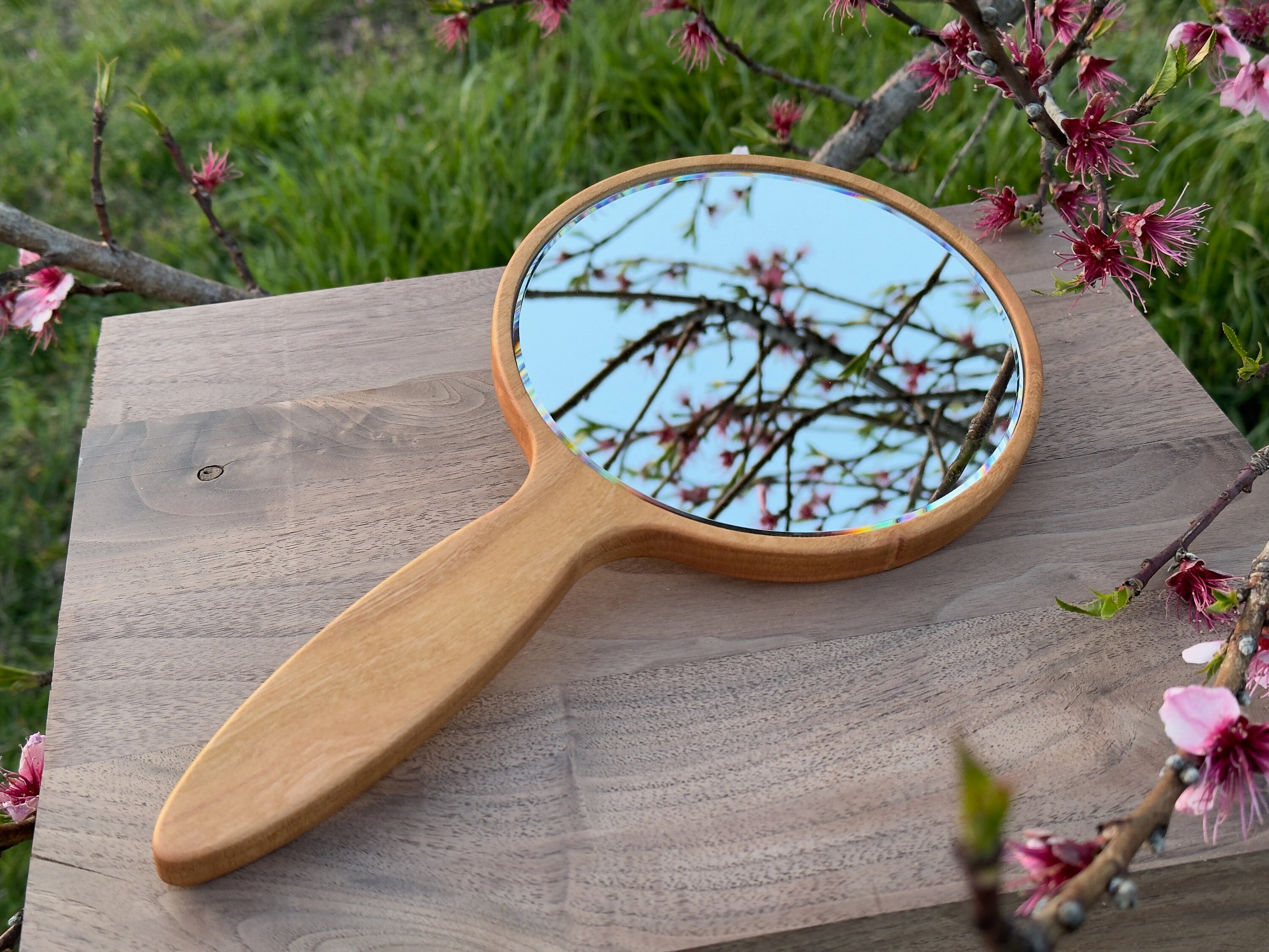 Wooden Hand Mirror, Walnut, Cherry or Maple Hardwood. 6 Inch Glass ...