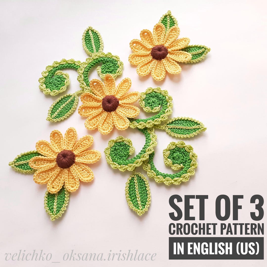 SET Irish Crochet Flower Leaf PATTERN Ireland Lace Motifs - Easy ...