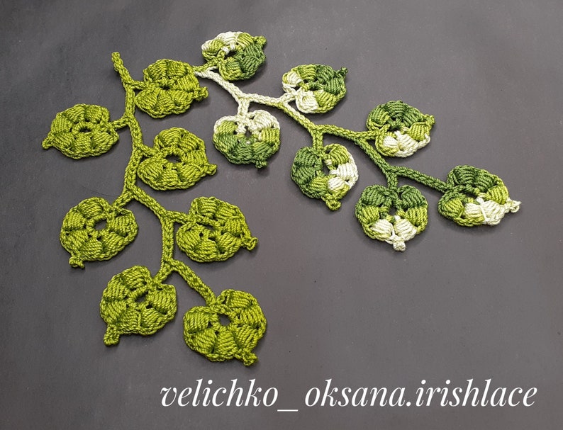 Crochet Branch With Leaves Pattern Irish Lace Branch Pattern Crochet ...