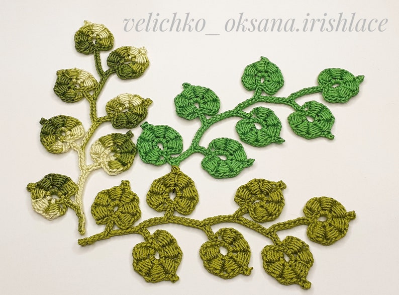 Crochet Branch With Leaves Pattern Irish Lace Branch Pattern Crochet ...