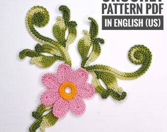 SET Irish Crochet Flower Leaf PATTERN Ireland Lace Motifs Easy Crochet ...