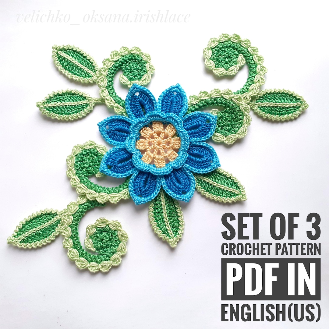 Irish Crochet Flower & Leaf Pattern Set: Lace Motifs Tutorial (PDF) - Etsy