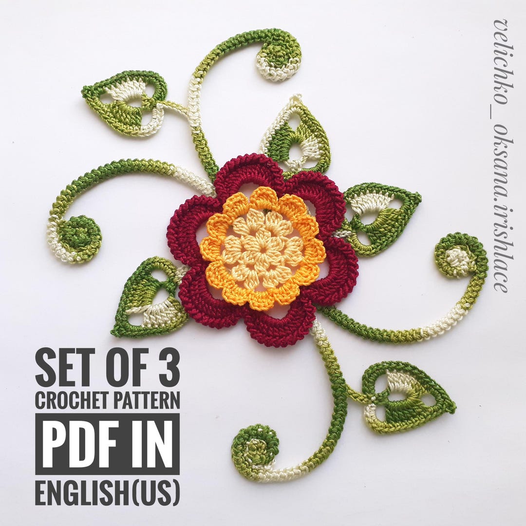 SET Irish Crochet Flower Leaf PATTERN Ireland Lace Motifs - Easy ...