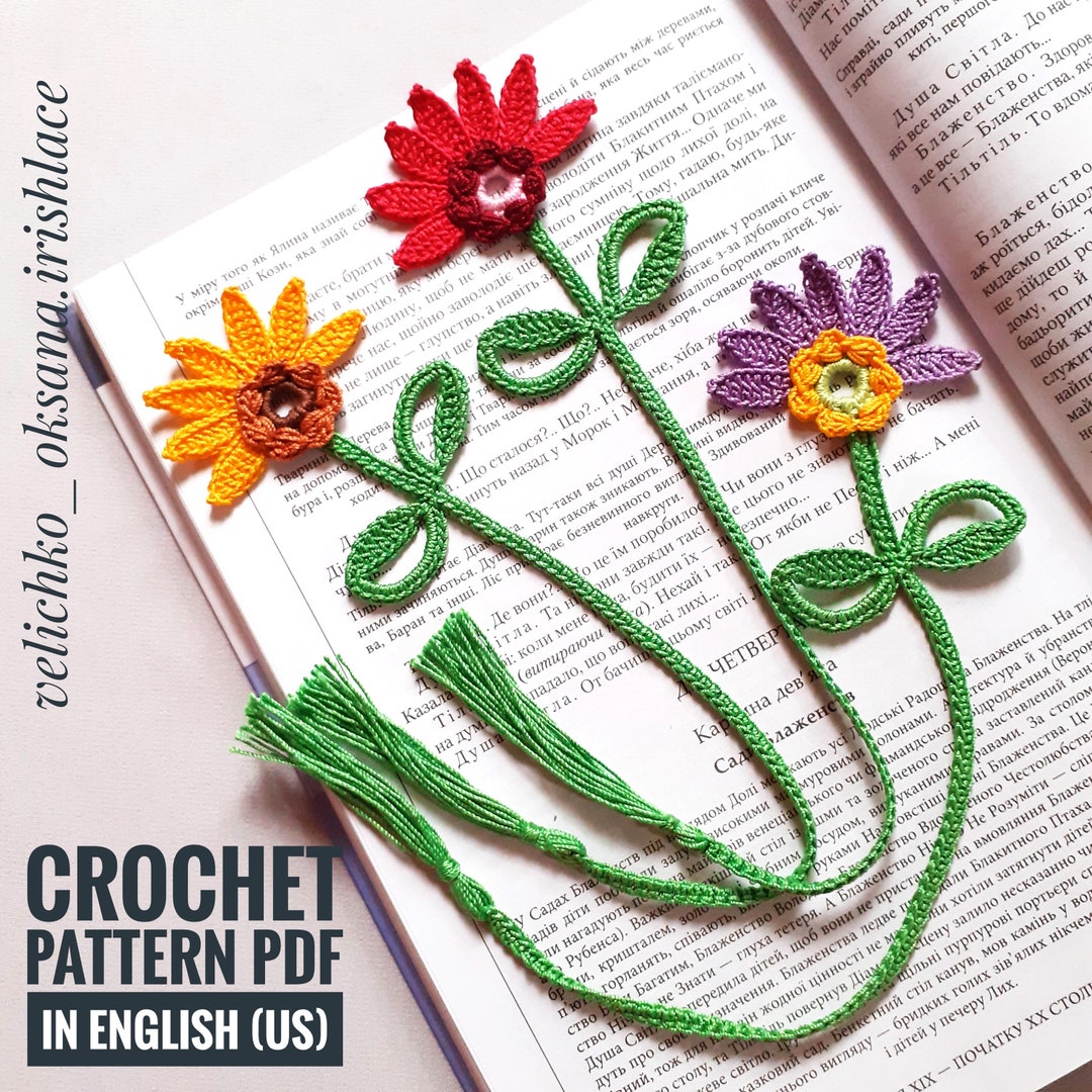 CROCHET PATTERN, Wild Flower Bookmarks Pdf Pattern Colorful Crochet ...