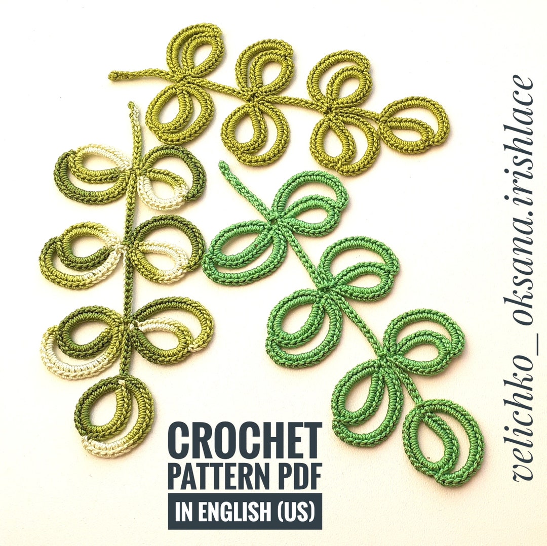 Easy Crochet Branch With Leaves Pattern Detailed Tutorial Crochet Lace ...