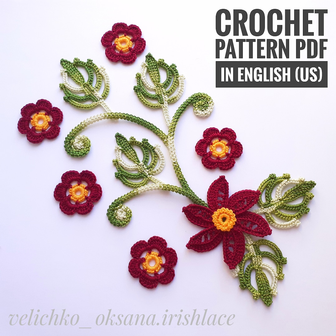 Irish Crochet Flower & Leaf Pattern Set: Lace Motifs (PDF Tutorial) - Etsy