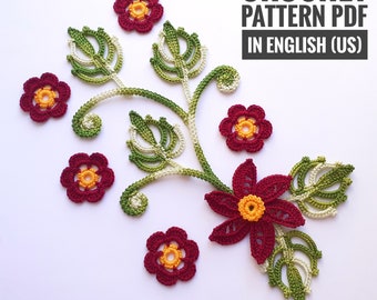 SET Irish Crochet Flower Leaf PATTERN Ireland Lace Motifs Easy Crochet ...