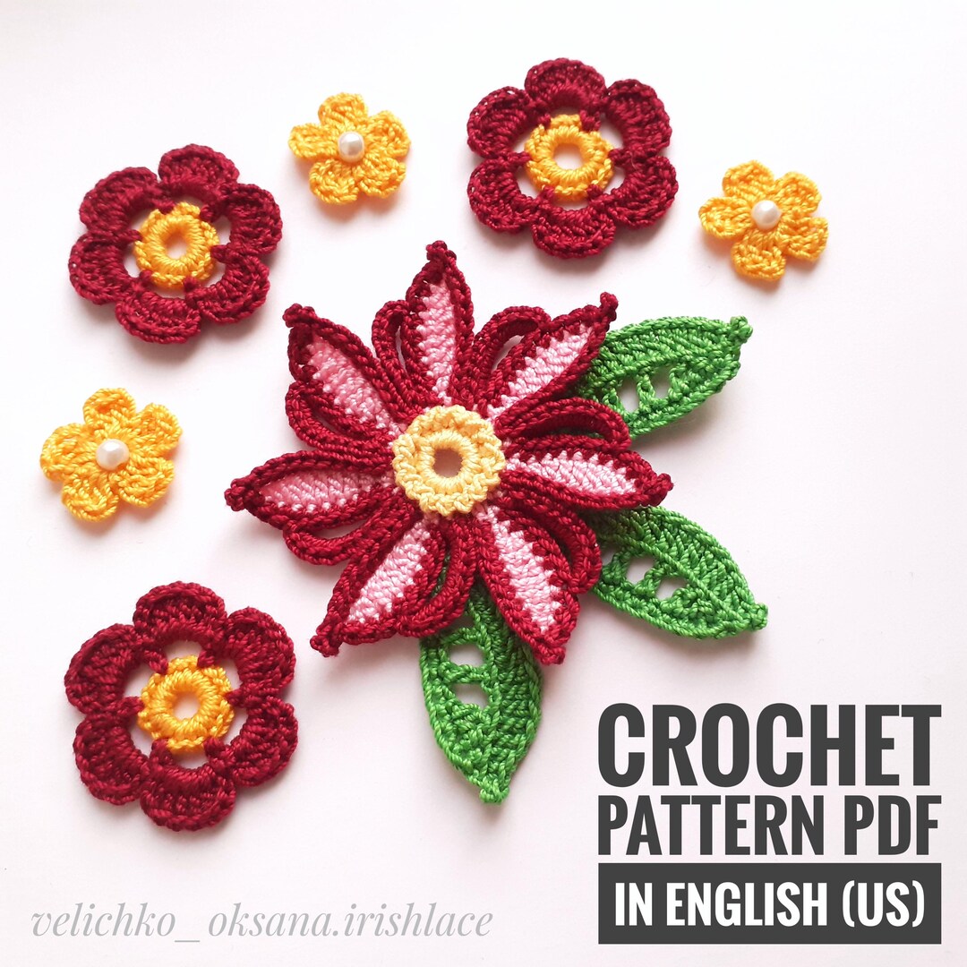 SET Irish Crochet Flower Leaf PATTERN Ireland Lace Motifs - Easy ...