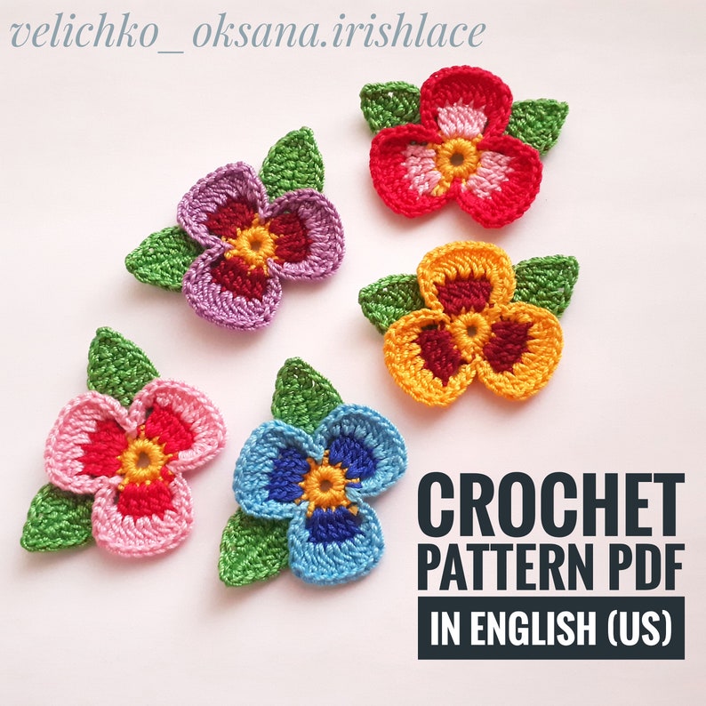 Crochet Pansy and Viola Pattern Crochet Flower Pattern for Pansy Flower ...