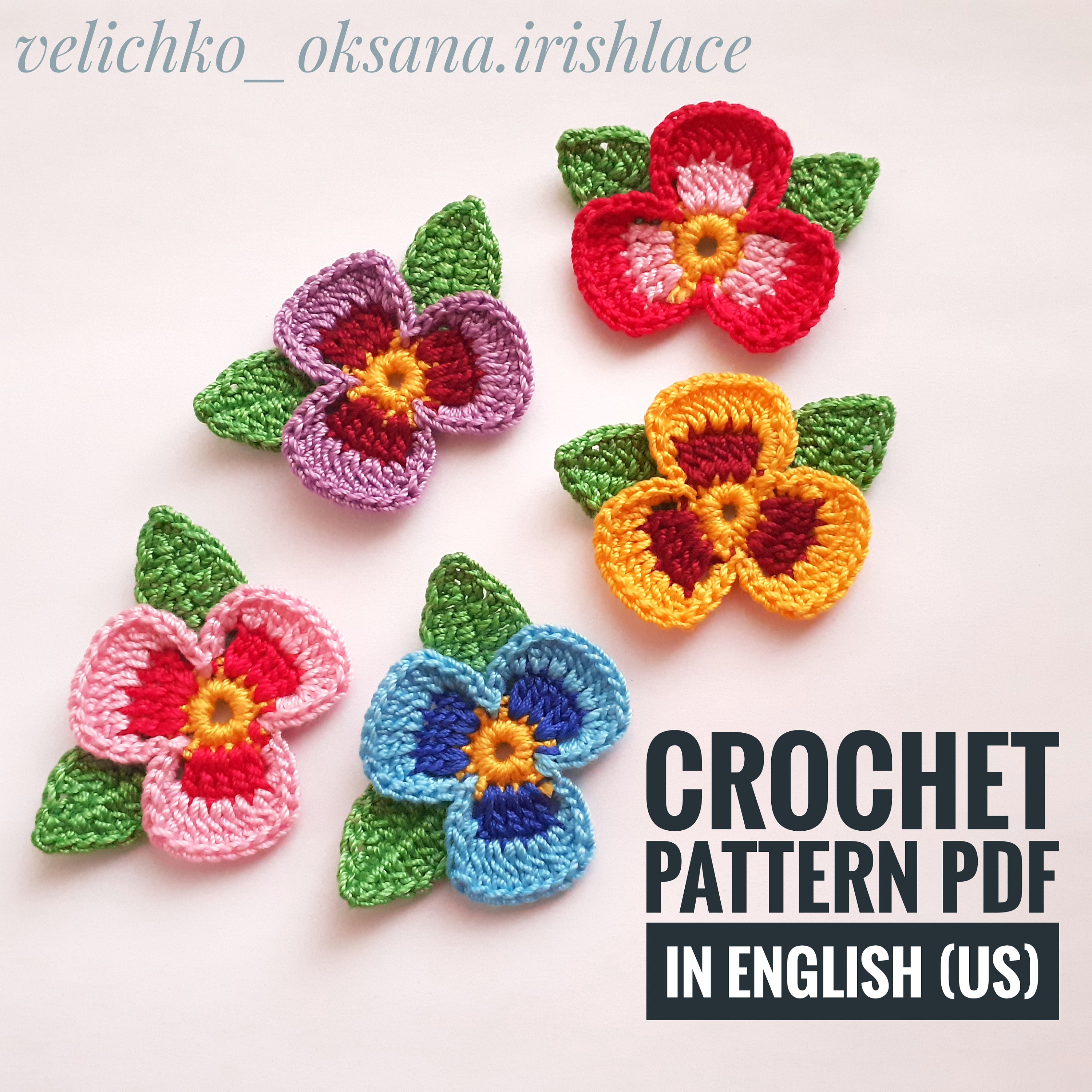 Crochet Pansy and Viola Pattern Crochet Flower Pattern for Pansy Flower ...