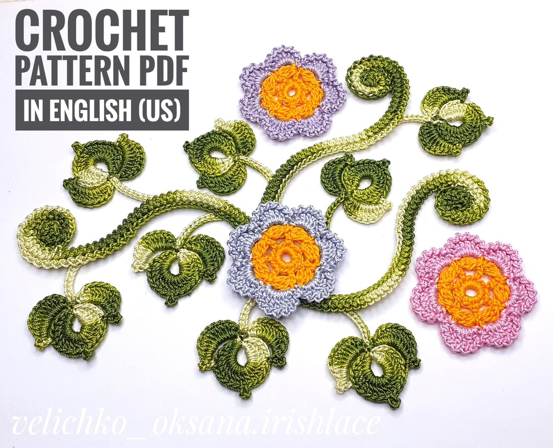 Set Irish Crochet Flower Leaf PATTERN Ireland Lace Motifs - Easy ...