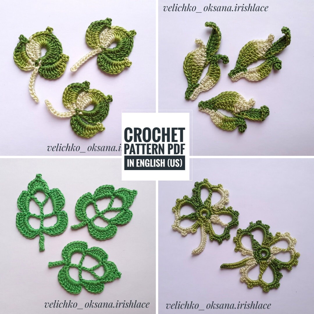 SET CROCHET PATTERN Leaf Irish Crochet Leaves Pattern Сrochet Motifs ...