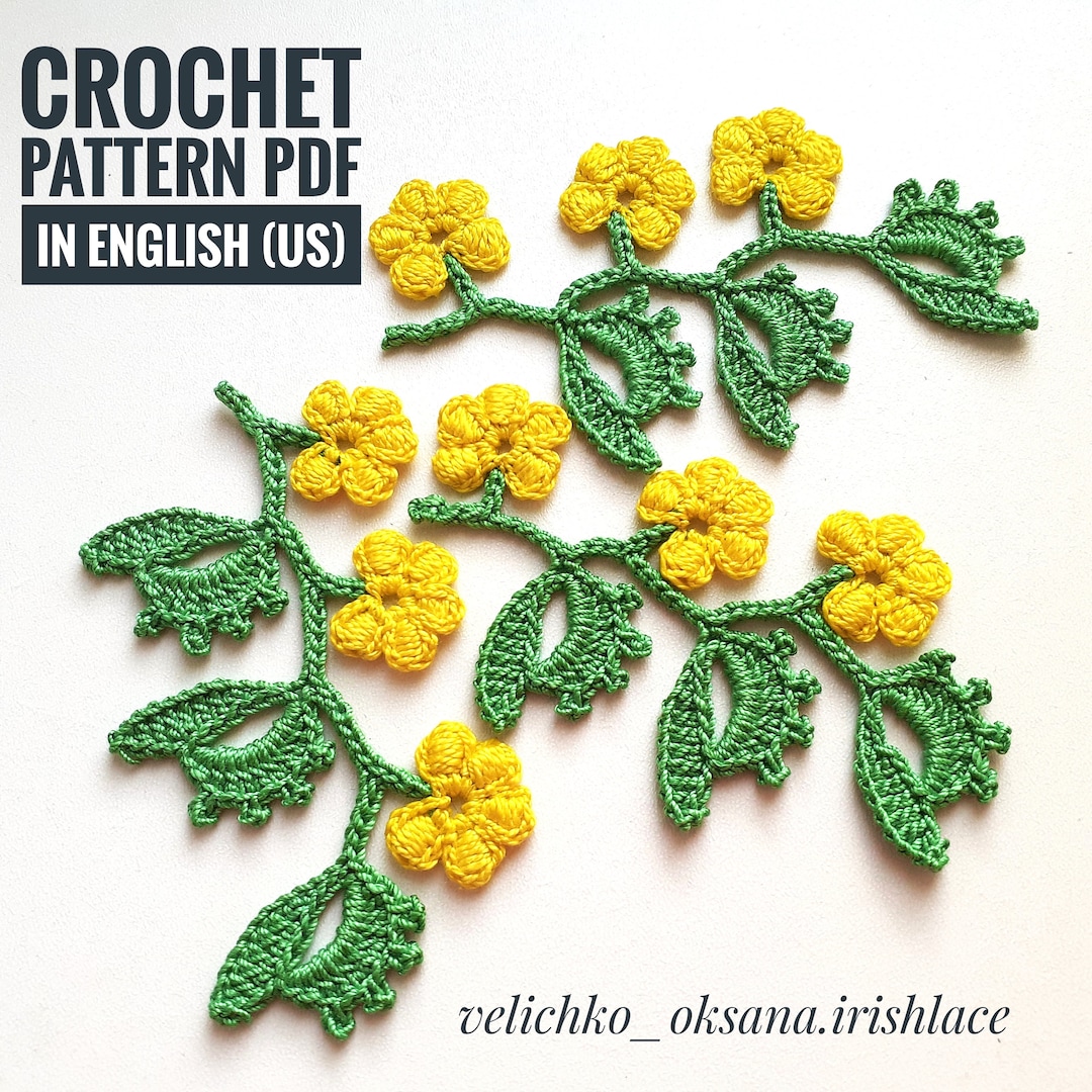Crochet Branch of Leaves and Flowers Crochet Tutorial PDF Irish Lace ...