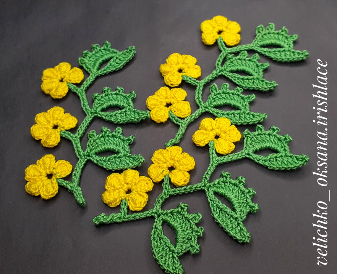 Crochet Branch of Leaves and Flowers Crochet Tutorial PDF Irish Lace ...