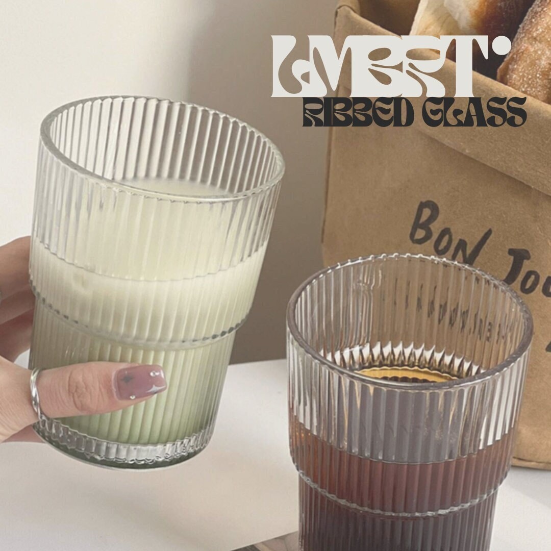 Ribbed Glass Nordic Aesthetic Minimalist Glassware Coffee Drinks - Etsy