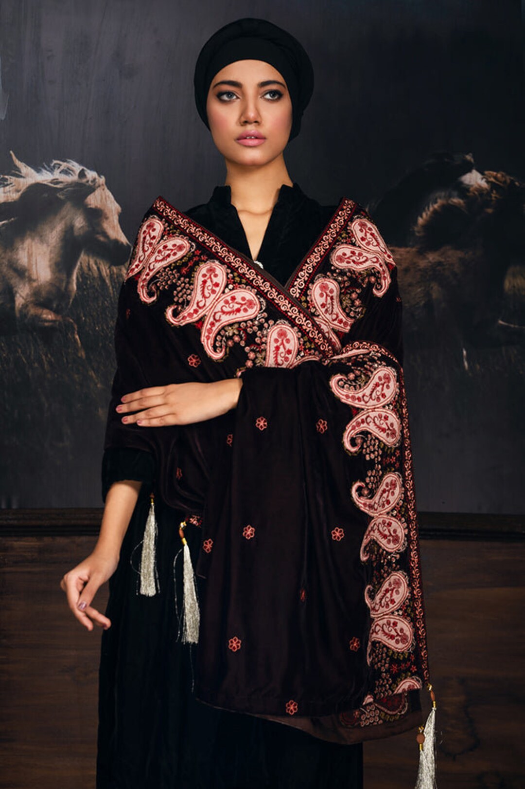 Velvet Flamingo Pakistani Velvet Shawl & Wraps Embroidered Winter Gift ...