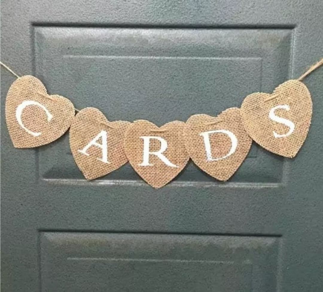 Cards Table Burlap Bunting Sign - Natural Hessian Heart Banner ...