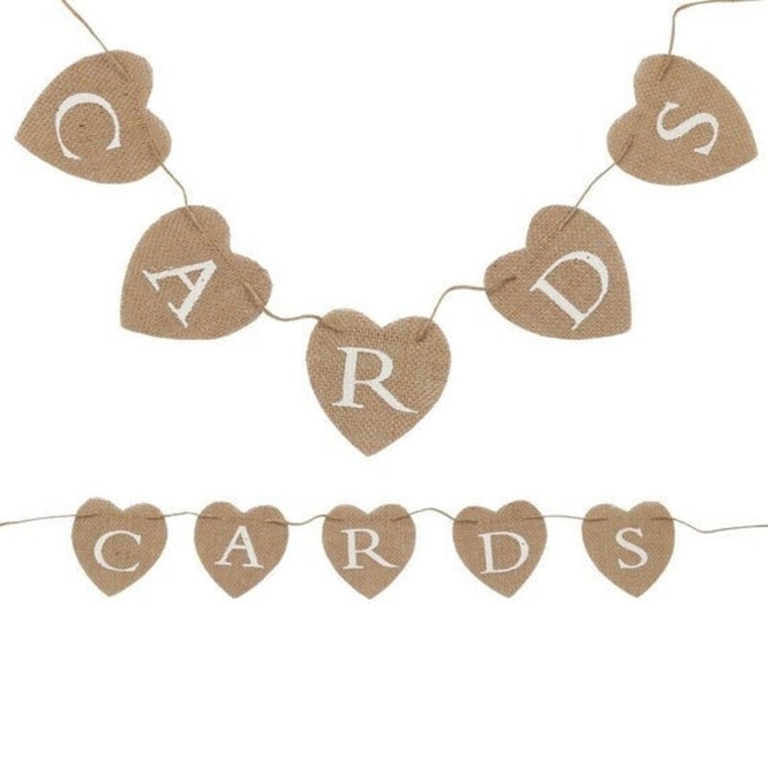 Cards Table Burlap Bunting Sign - Natural Hessian Heart Banner ...