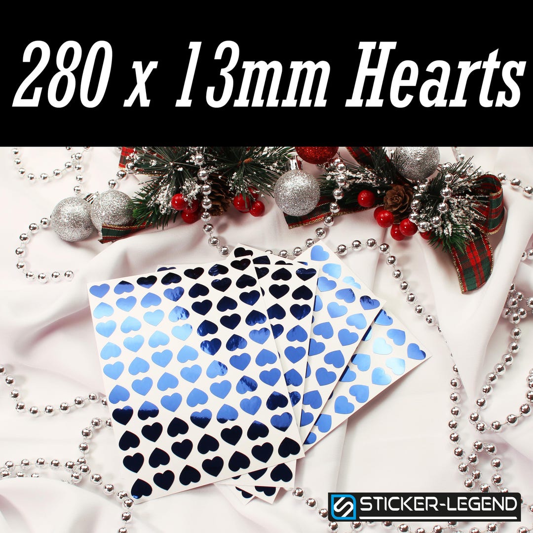 Shiny Blue Chrome Heart Stickers - Ideal for Christmas, Weddings, and ...