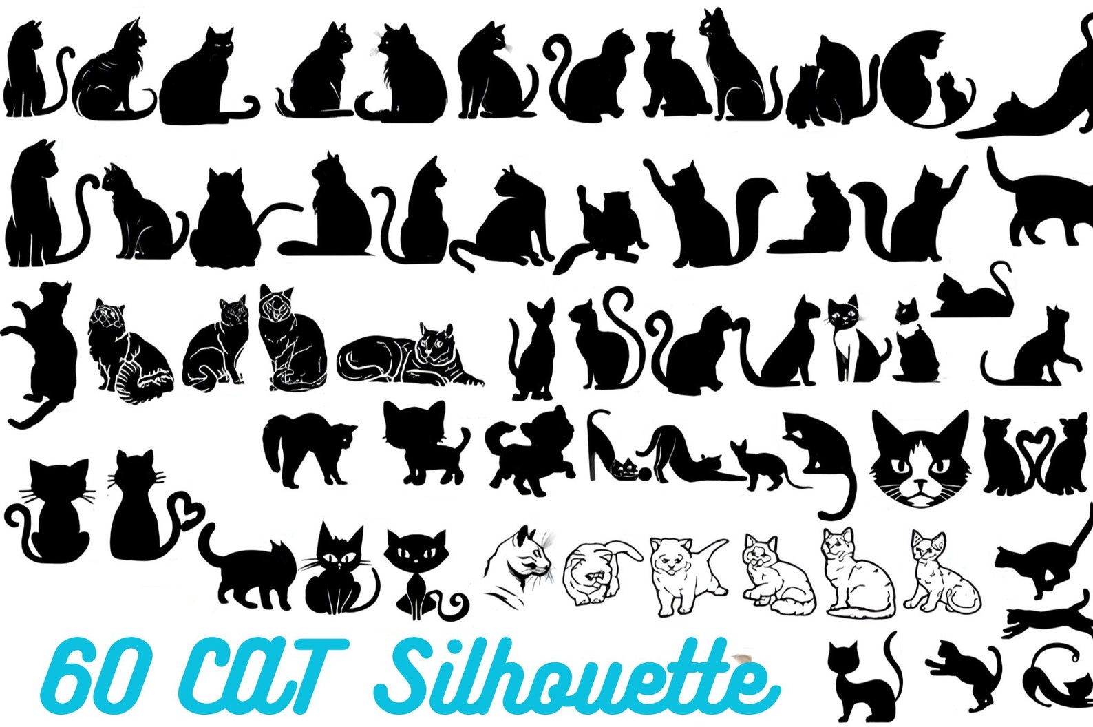 Cat SVG Bundle, Cat PNG Bundle, Cat Clipart, Kitten Svg, Cat Silhouette ...