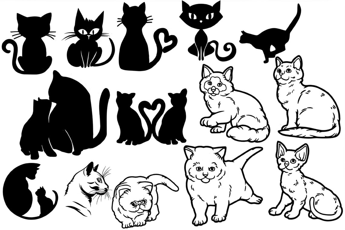 Cat SVG Bundle, Cat PNG Bundle, Cat Clipart, Kitten Svg, Cat Silhouette ...
