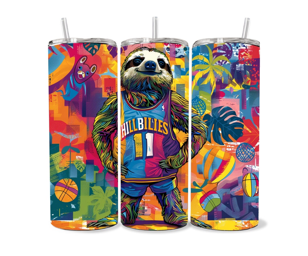 Sloth Tumbler Wrap 20oz Skinny Tumbler , Colorful Museum Quality Cute ...