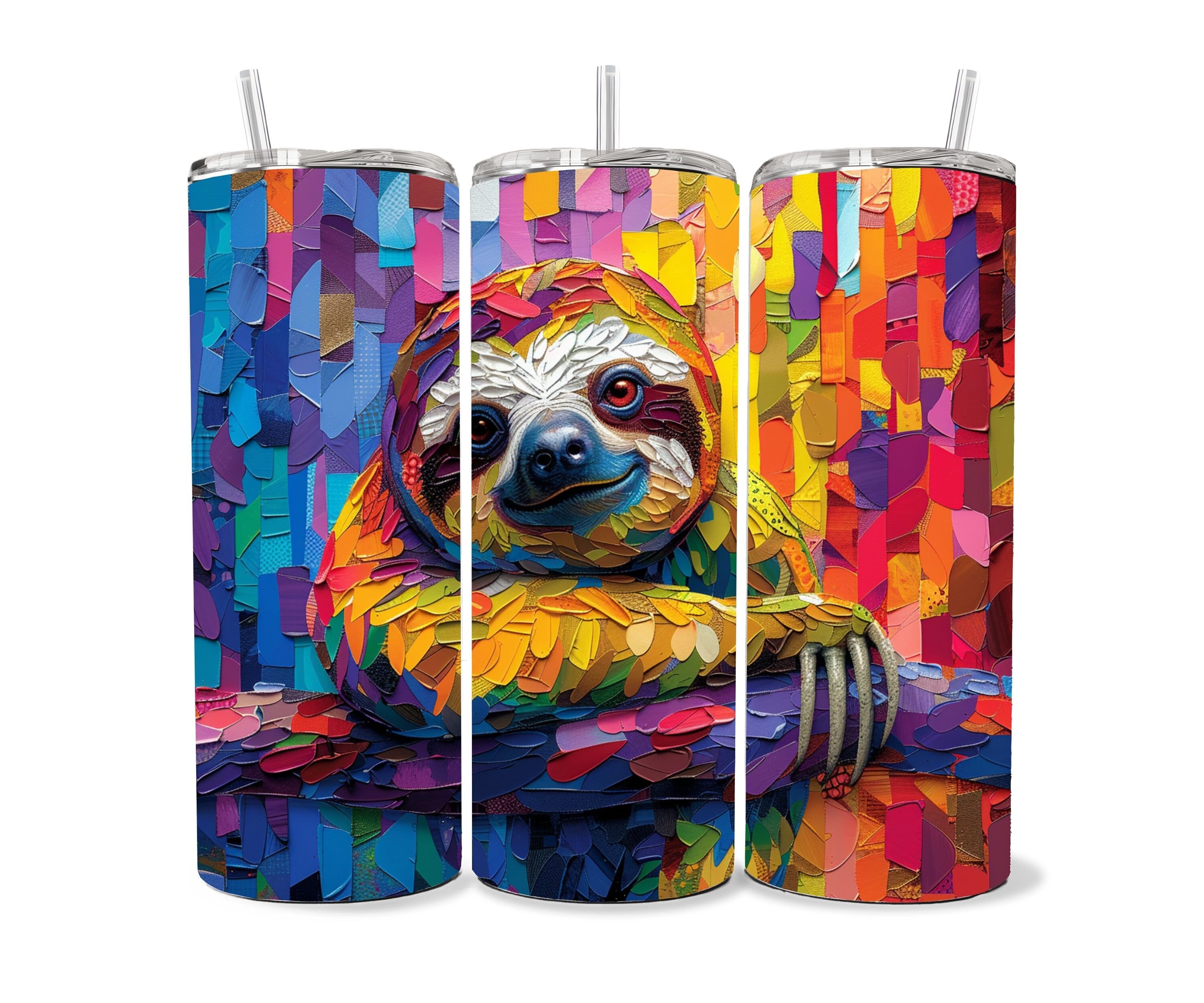 Sloth Tumbler Wrap 20oz Skinny Tumbler , Colorful Museum Quality Cute ...