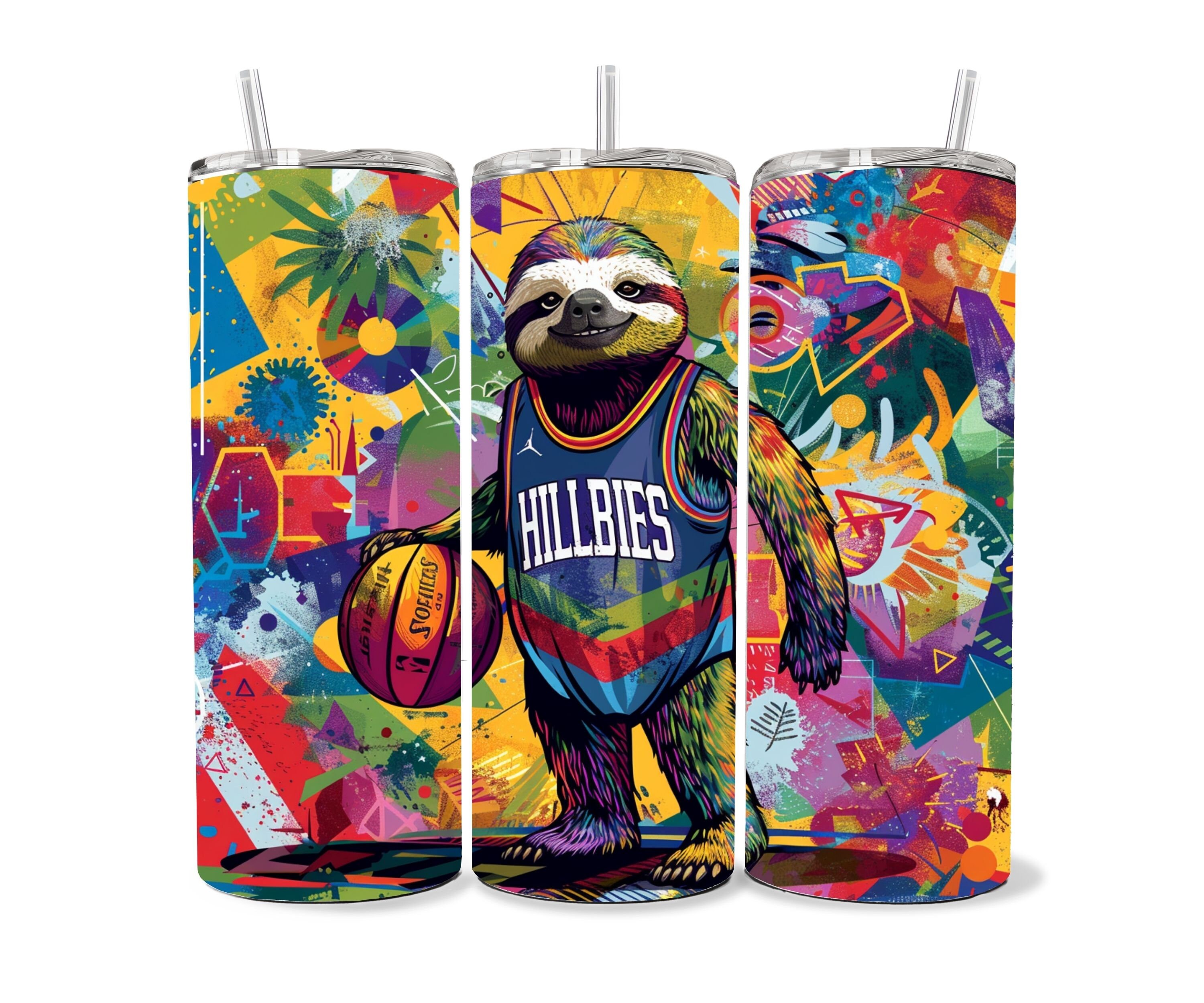 Sloth Tumbler Wrap 20oz Skinny Tumbler , Colorful Museum Quality Cute ...