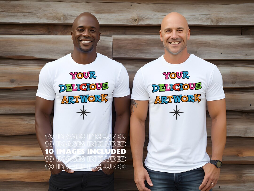 Two Male Men Models White Bella Canvas 3001 T-shirt Mockup for Etsy ...