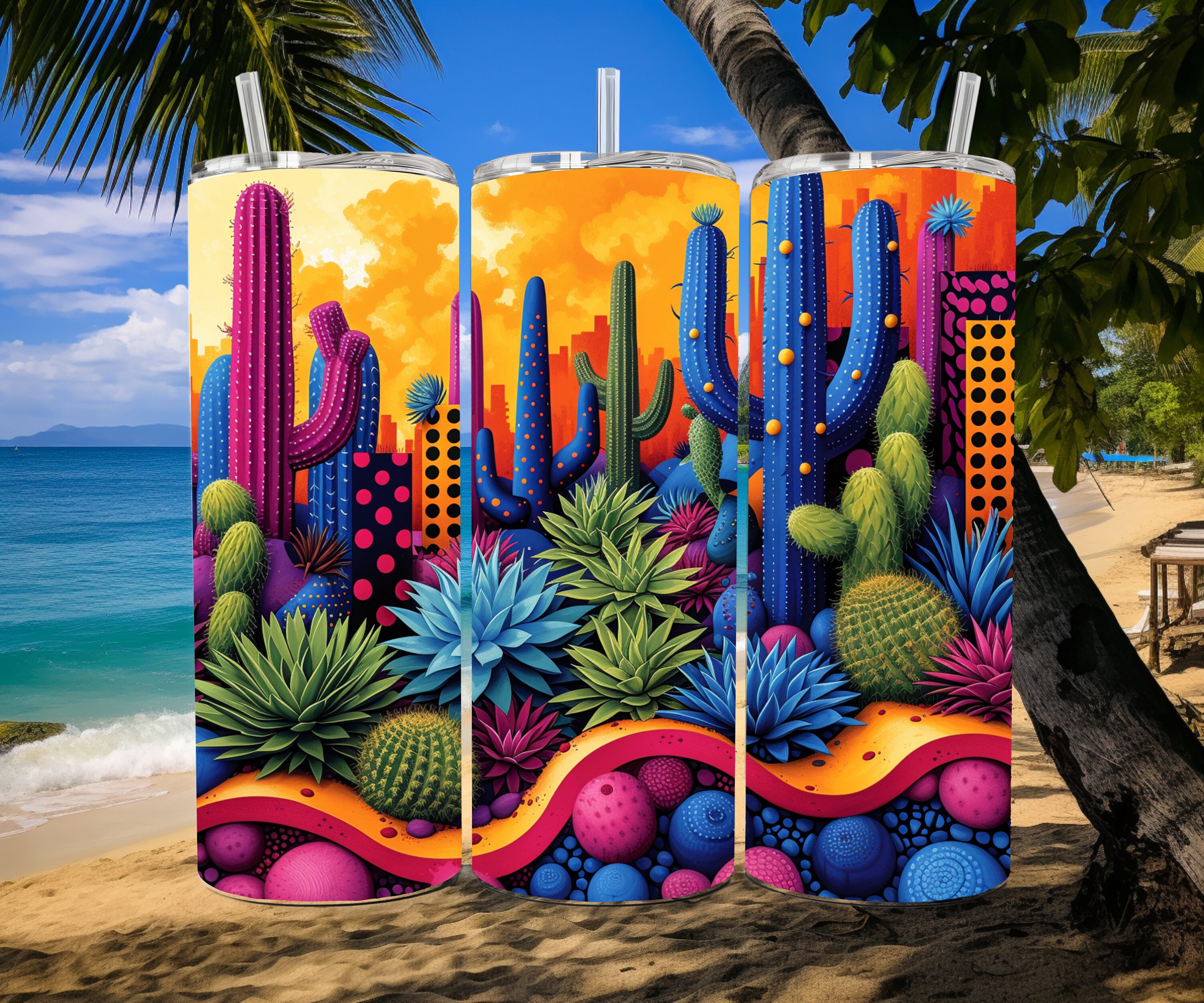 Cactus, Succulent Plants Tumbler Wrap 20oz Skinny Tumbler, Colorful ...