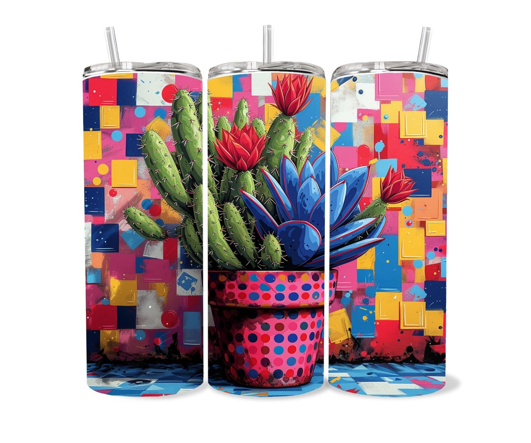 Cactus, Succulent Plants Tumbler Wrap 20oz Skinny Tumbler, Colorful ...