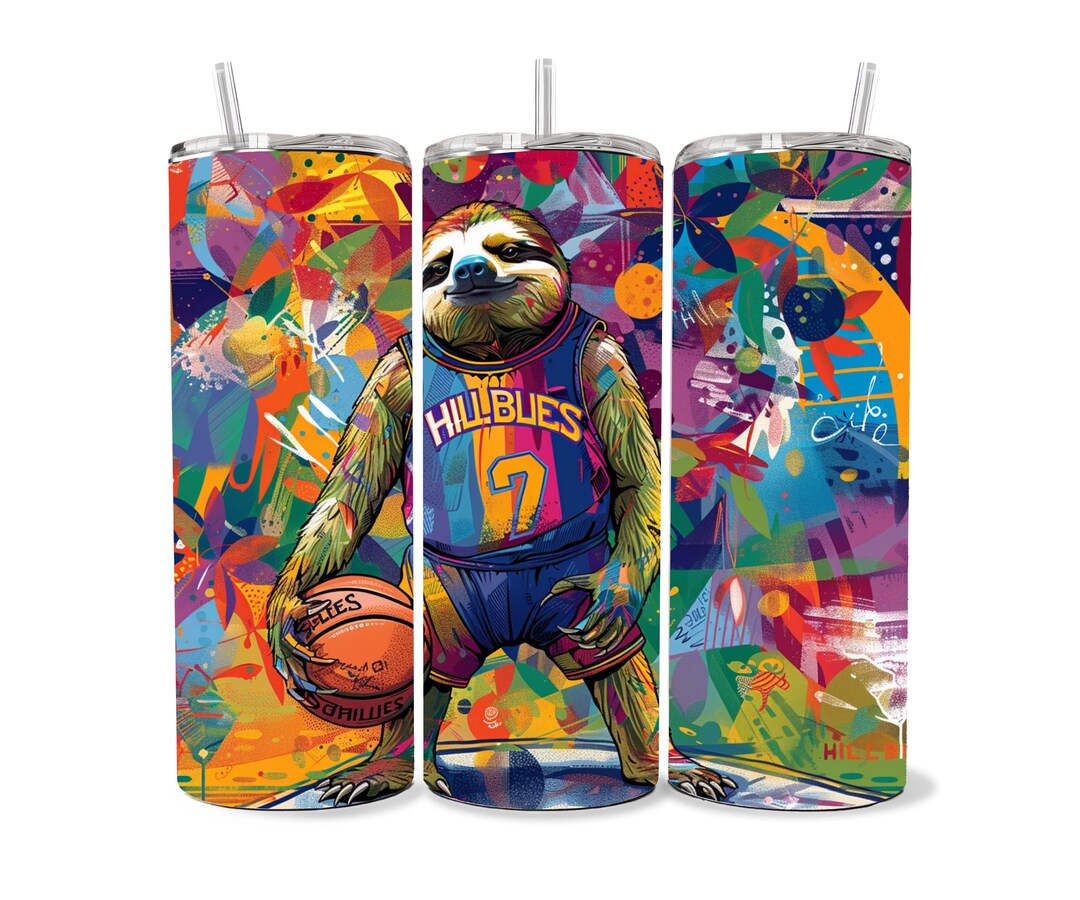 Sloth Tumbler Wrap 20oz Skinny Tumbler , Colorful Museum Quality Cute ...
