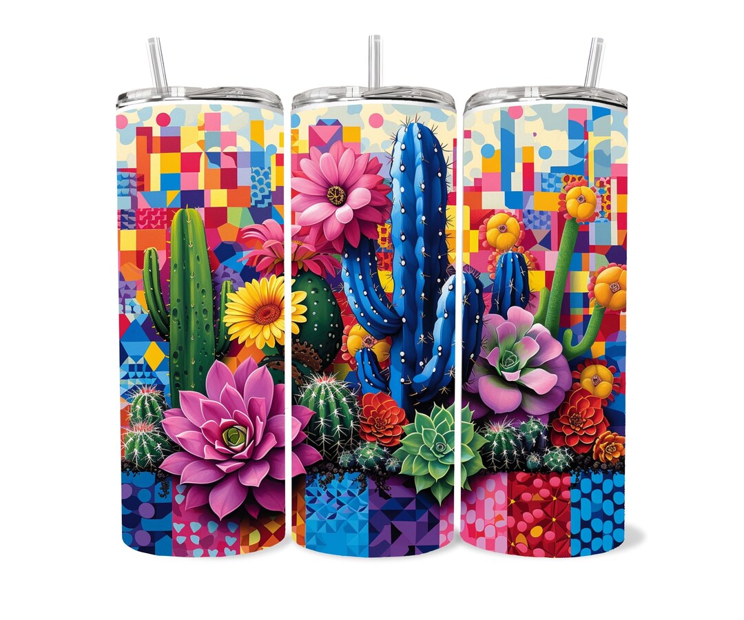 Cactus, Succulent Plants Tumbler Wrap 20oz Skinny Tumbler, Colorful ...
